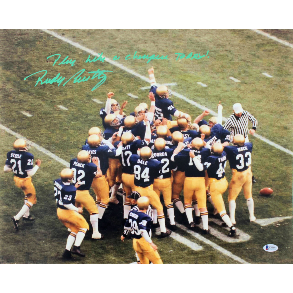 Rudy Ruettiger Signed Notre Dame Fighting Irish 16x20 Photo Inscribed ...
