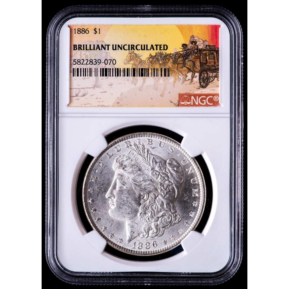 1886 Morgan Silver Dollar - Stage Coach Label (NGC Brilliant ...