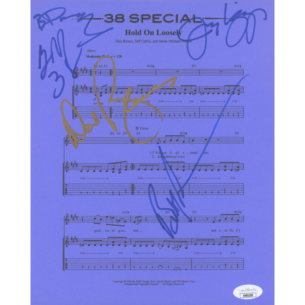 38 Special "Hold On Loosely" 8.5x10 Sheet Music Band-Signed by (5) With ...