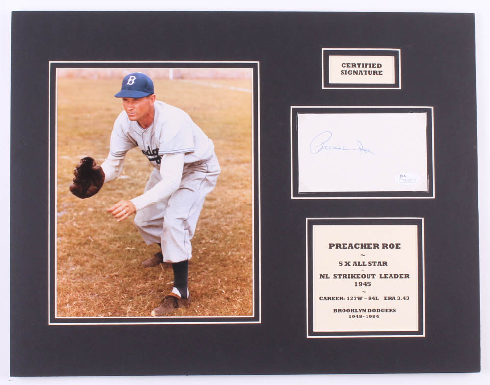 Preacher Roe Signed Dodgers 14x18 Custom Matte Cut Display (JSA COA ...