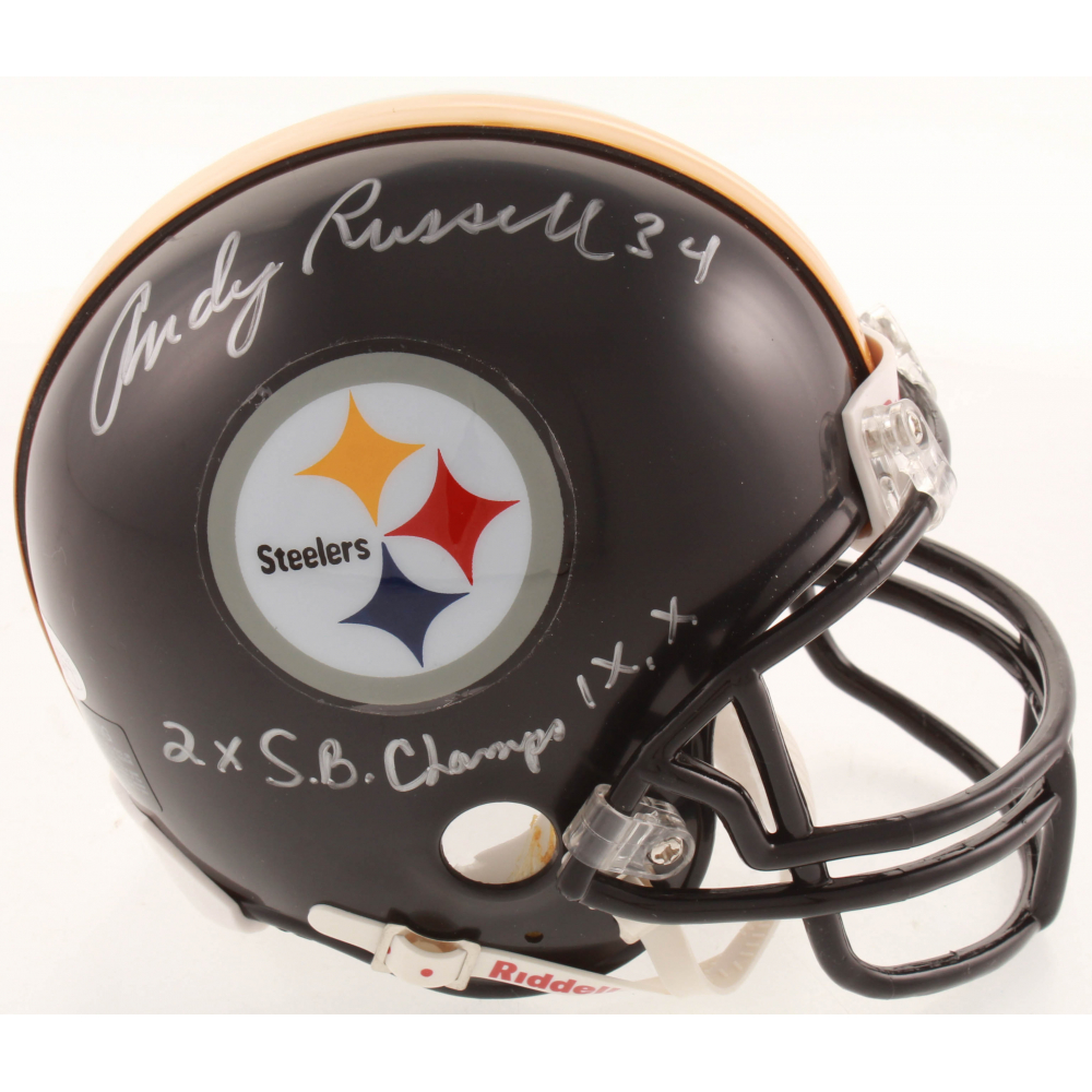 Andy Russell Signed Steelers Mini Helmet Inscribed "2x S.B. Champs IX ...