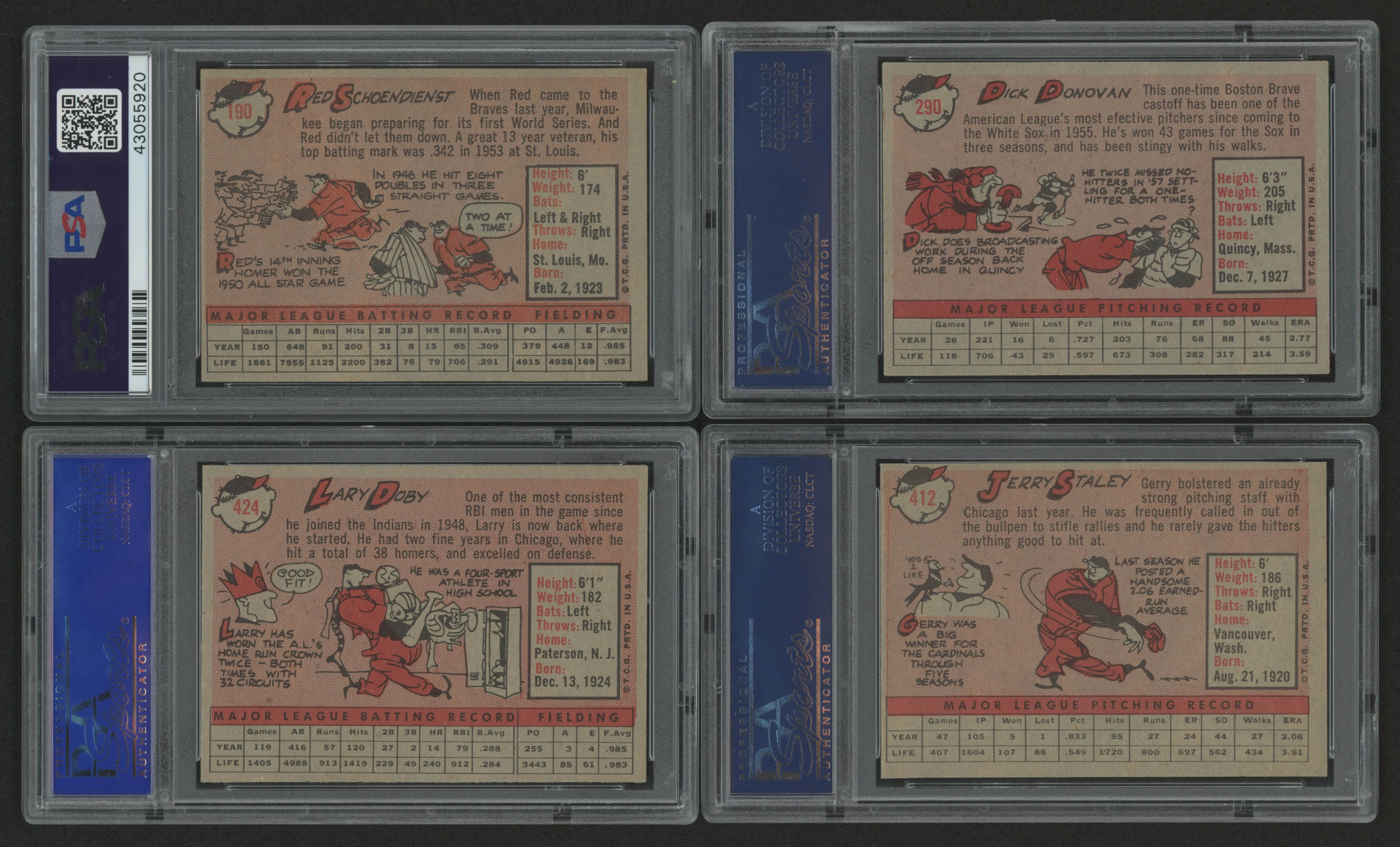 Lot of (4) PSA 7 Graded 1958 Topps Baseball Cards with #190 Red ...