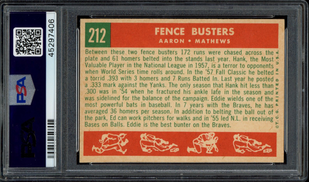 Hank Aaron / Eddie Mathews 1959 Topps #212 Fence Busters (PSA 8 ...
