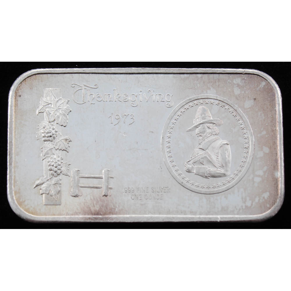 1 Oz. 999 Fine Silver "Thanksgiving 1973" MadisonMint Bullion Bar ...