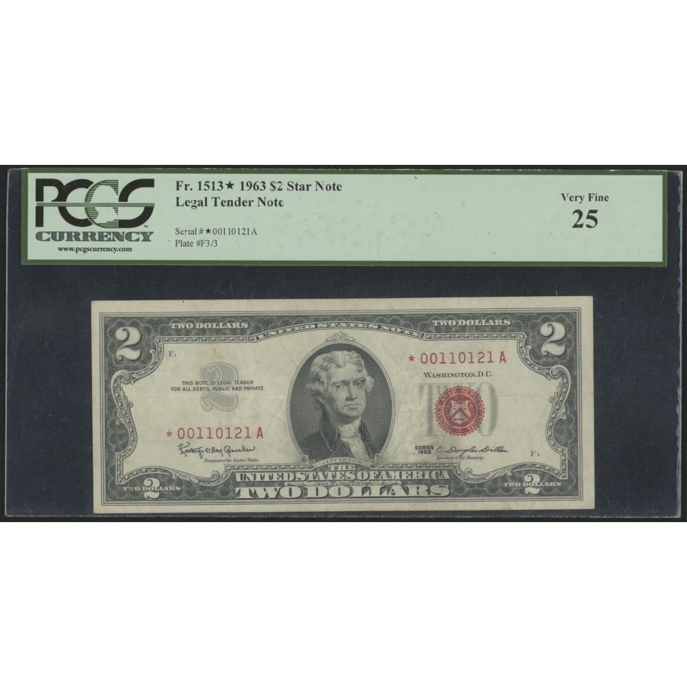 1963 $2 Two-Dollar Star Note Red Seal United States Legal Tender Note ...