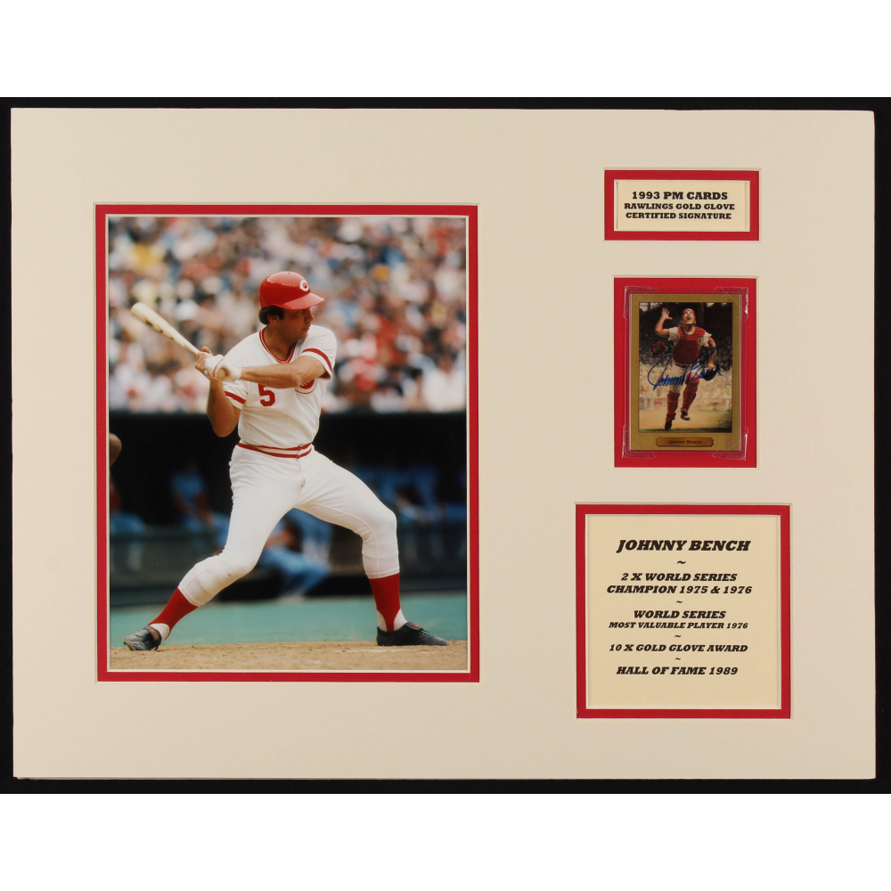 Johnny Bench Signed Reds 14x18 Custom Matted Baseball Card Display (SOP ...