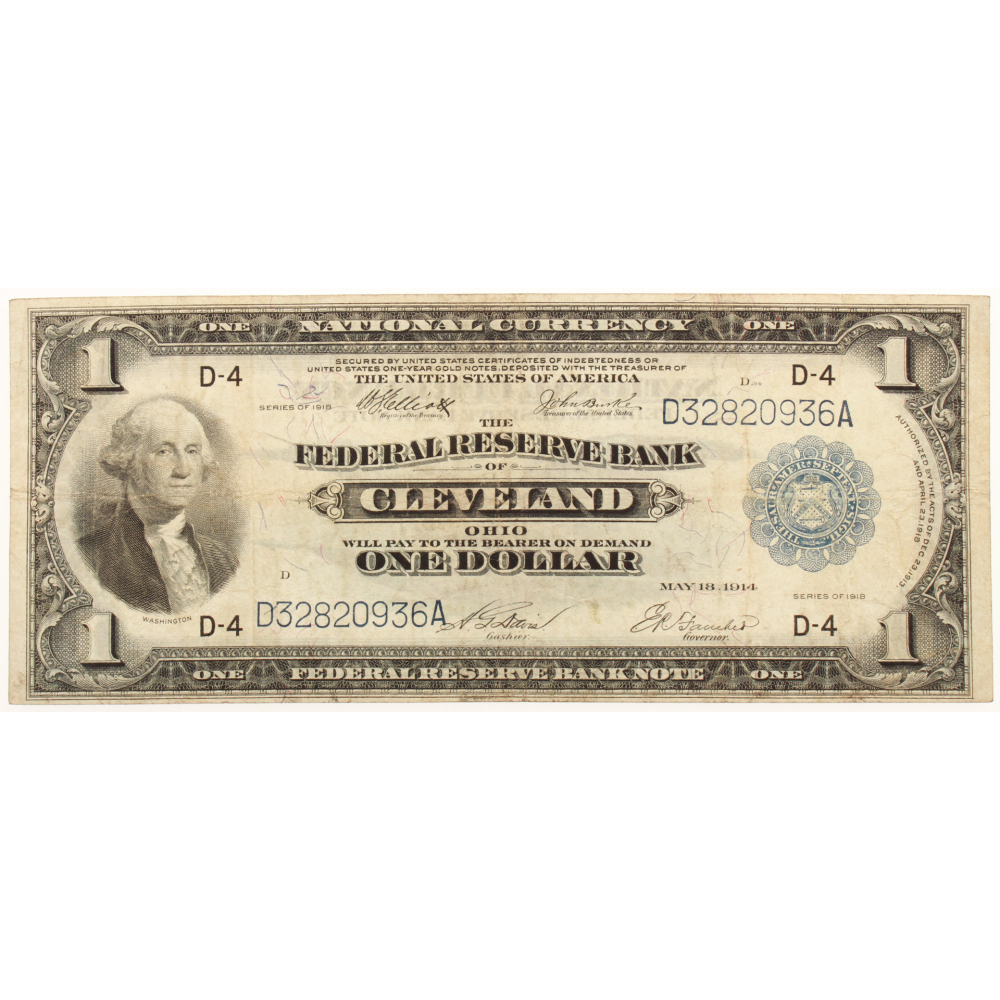 1918 $1 One Dollar U.S. National Currency Large Bank Note - The Federal ...