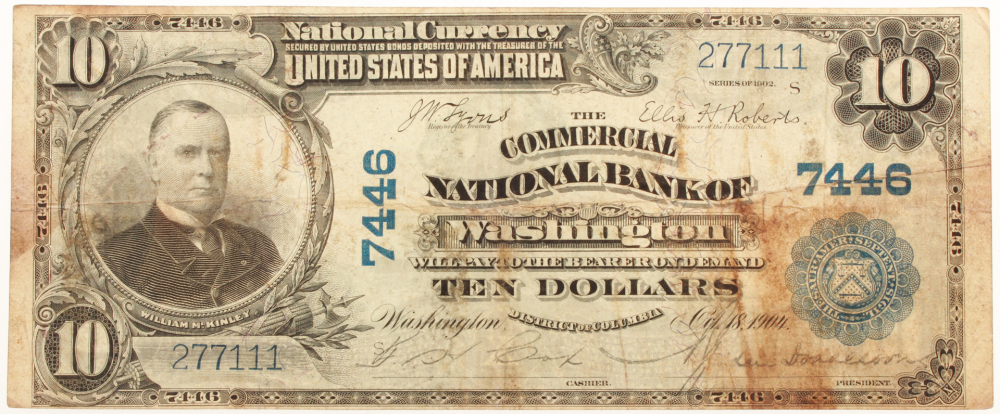 1902 $10 Ten Dollars U.S. National Currency Large Bank Note - The ...