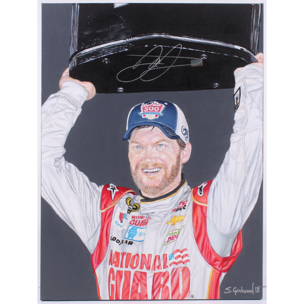 Dale Earnhardt Jr. Signed NASCAR 18" x 24" Original Painting on Canvas ...