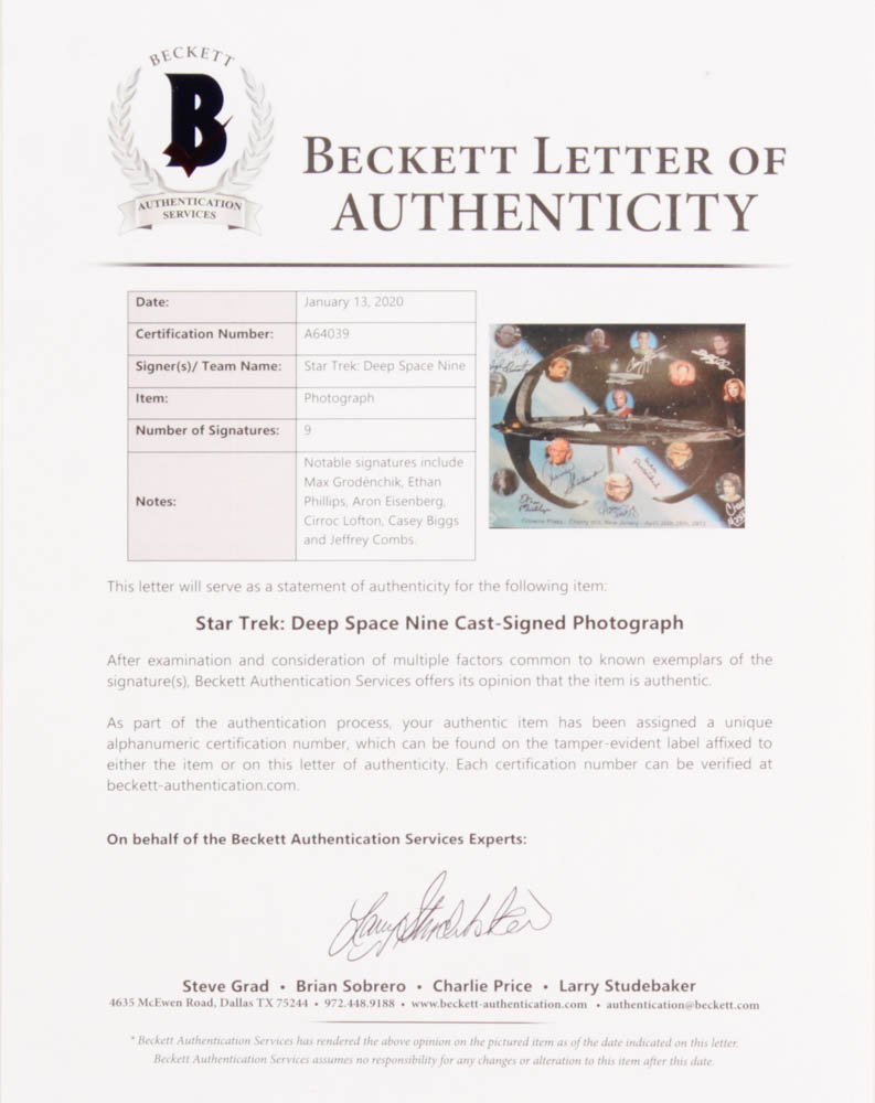 "Star Trek: Deep Space Nine" 11x14 Photo Signed by (9) with Max ...