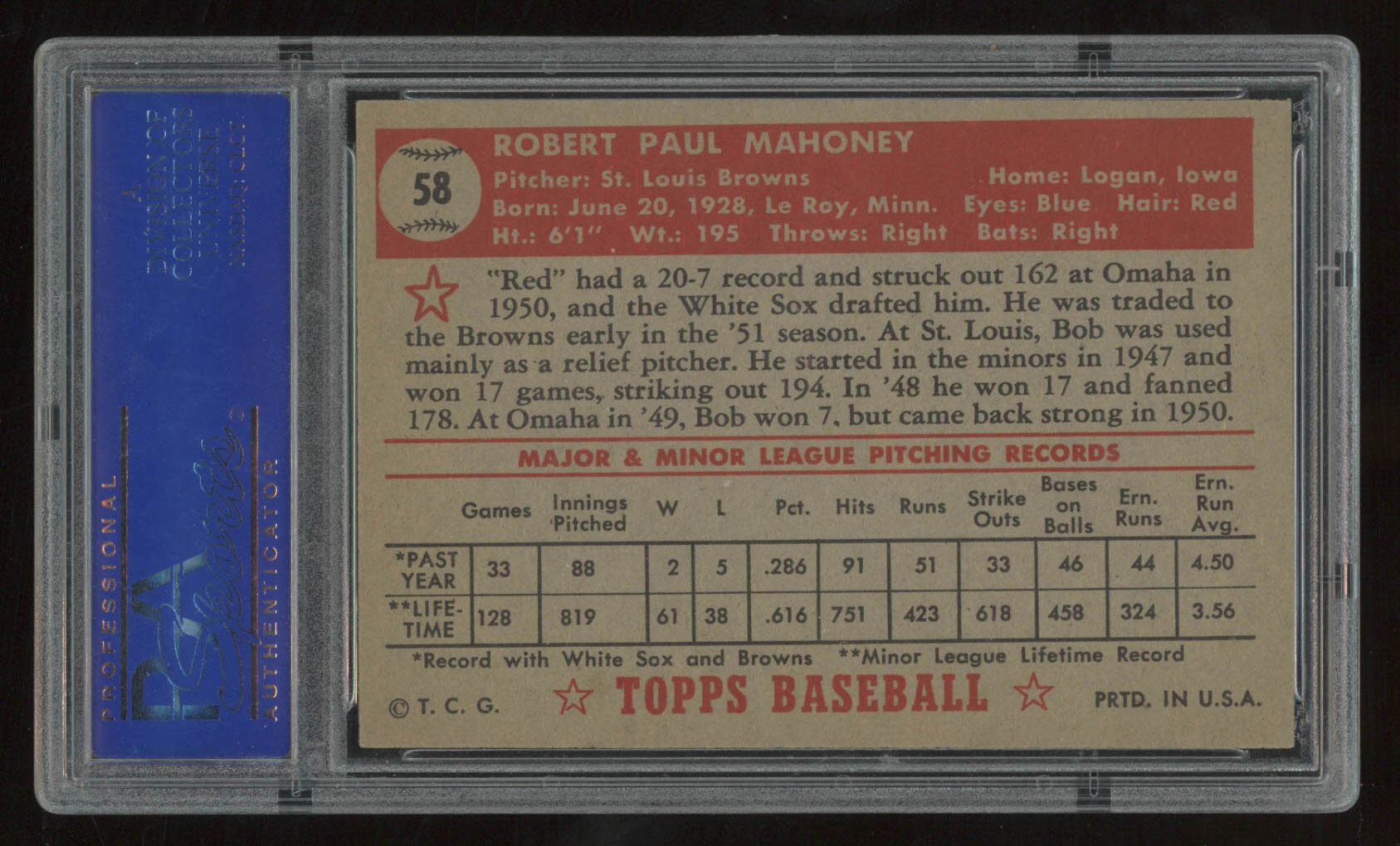 Bob Mahoney 1952 Topps #58 (PSA 8) | Pristine Auction