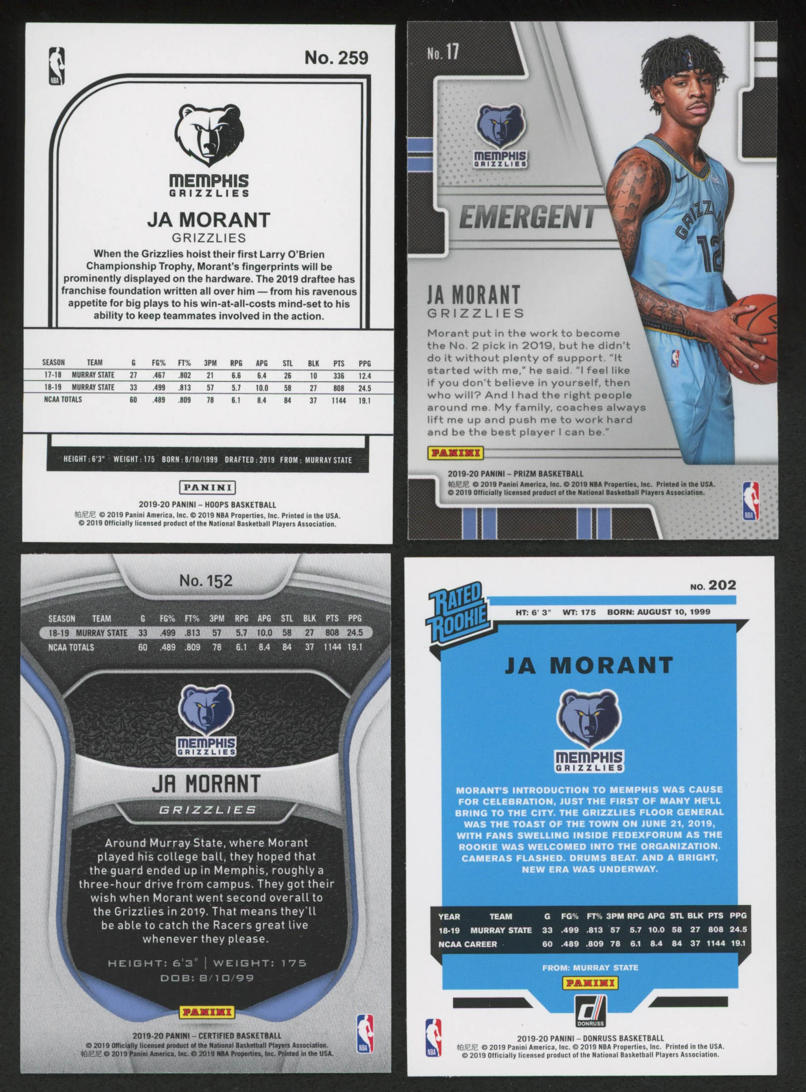 Lot of (4) Ja Morant Rookie Cards with 2019-20 Donruss #202, 2019-20 ...