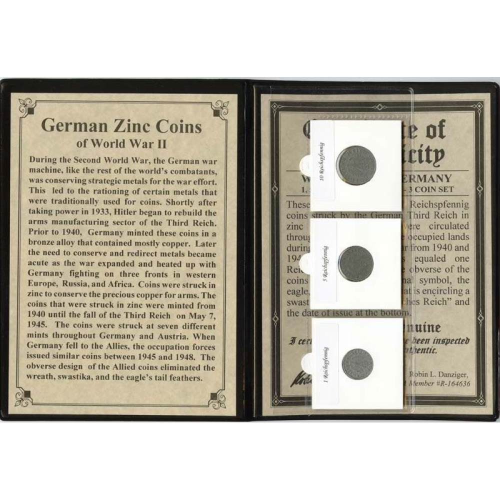 German Zinc Coins of World War II includes 1, 5, and 10 Reichspfennigs ...
