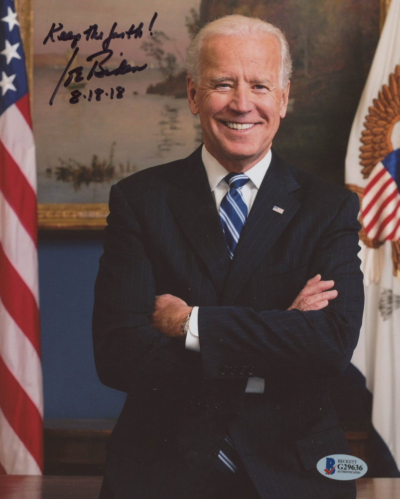 Joe Biden Signed 8x10 Photo Inscribed "Keep The Faith!" & "8-8-18 ...