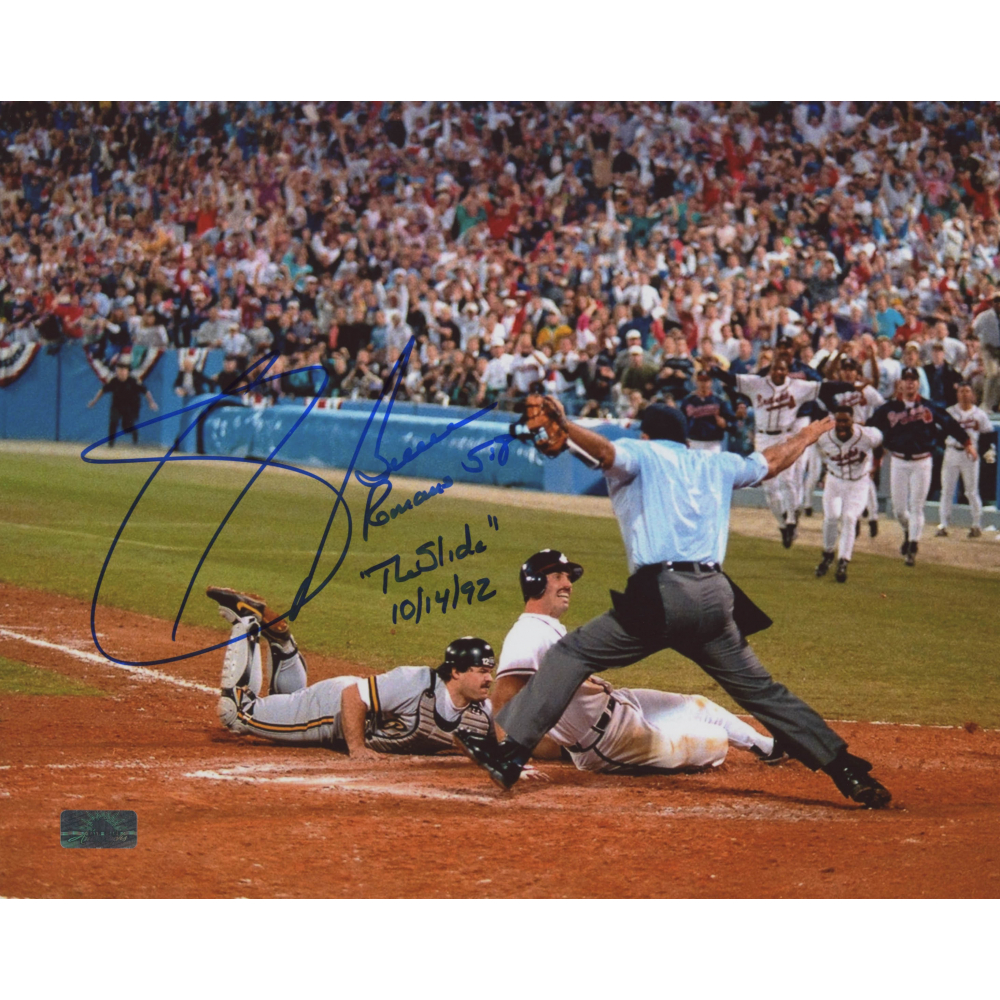 Sid Bream Signed Braves 8x10 Photo Inscribed "The Slide" & "10/14/92 ...