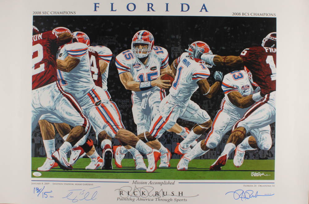 Tim Tebow & Rick Rush Signed Florida Gators 24x36 Poster With ...