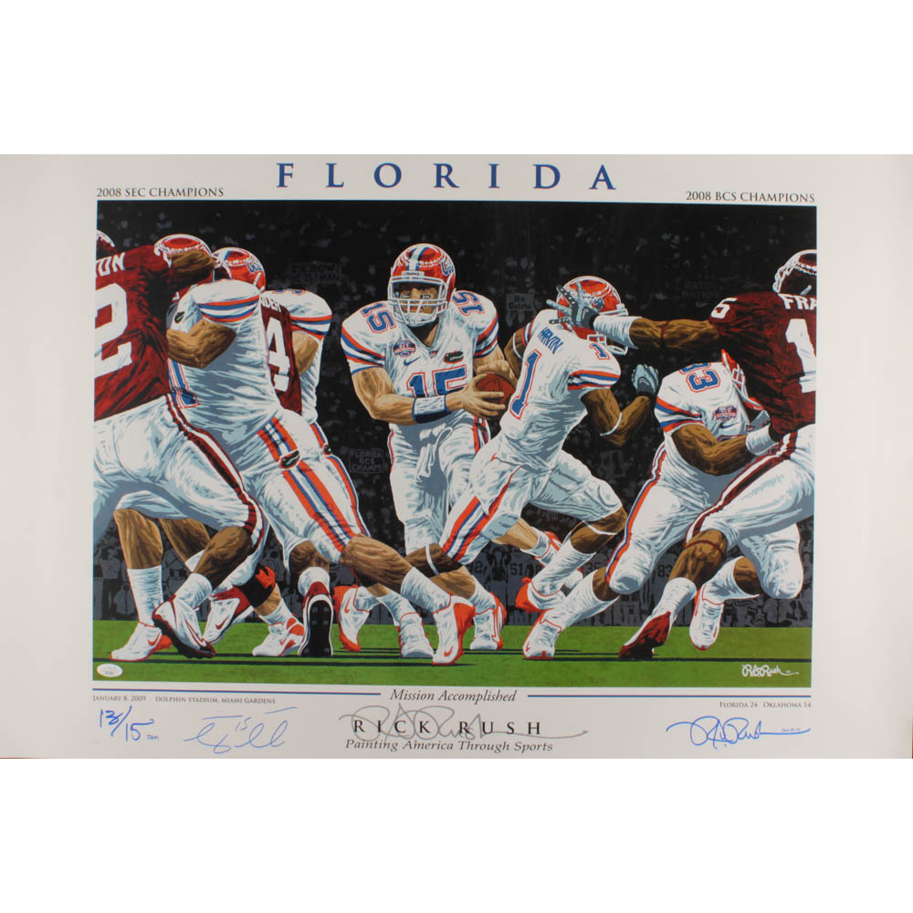 Tim Tebow & Rick Rush Signed Florida Gators 24x36 Poster With ...