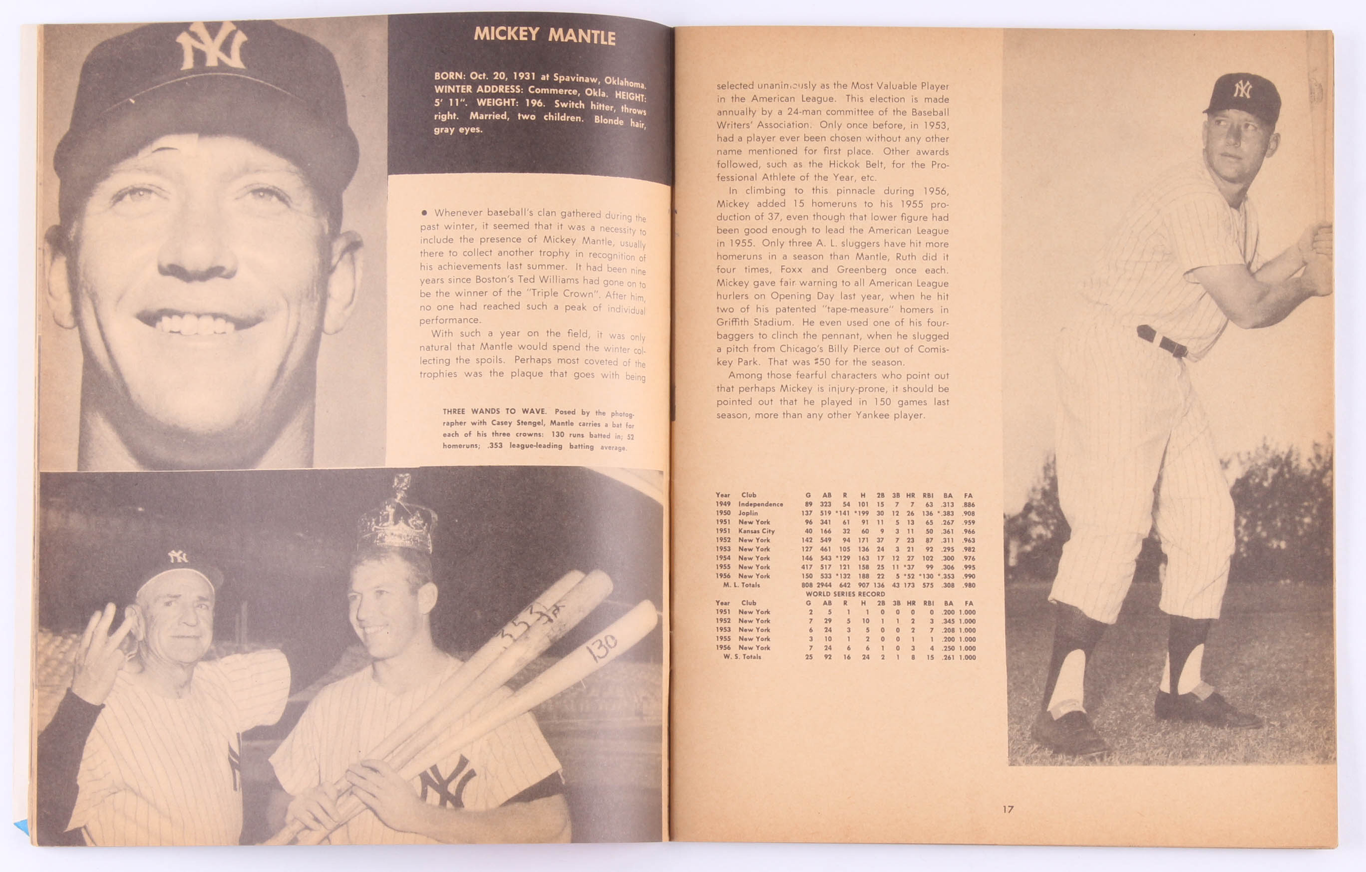 New York Yankees Official 1957 Yearbook with Mickey Mantle | Pristine ...