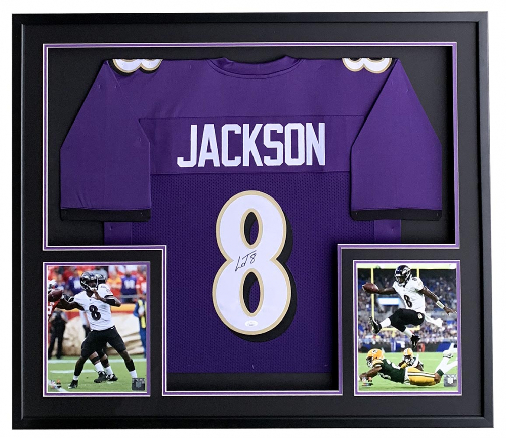 Lamar Jackson Signed Ravens 31x36 Custom Framed Jersey Display (JSA COA ...