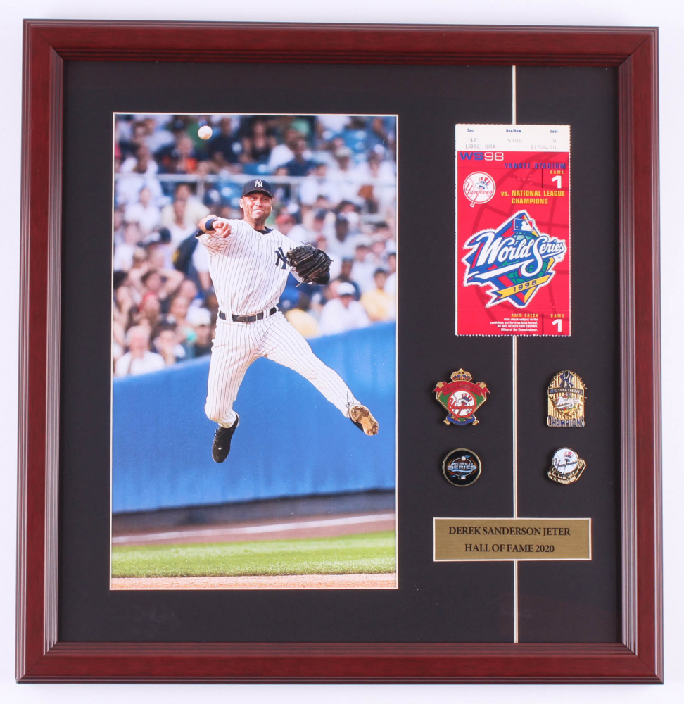 Derek Jeter Yankees 16.75x17.5 Custom Framed Photo Display with Jeter 1998 World Series Game 1 ...