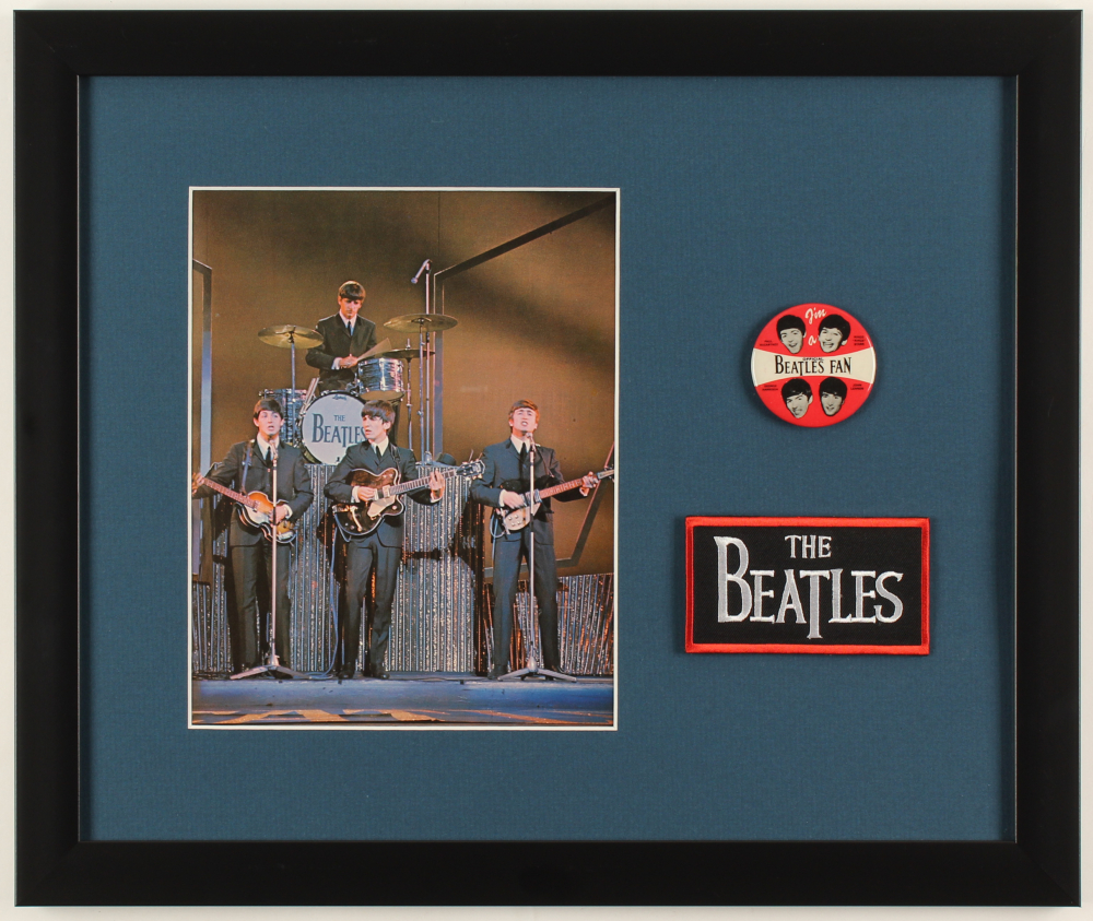 The Beatles 16x19 Custom Framed Photo Display with Vintage Pin & Patch ...
