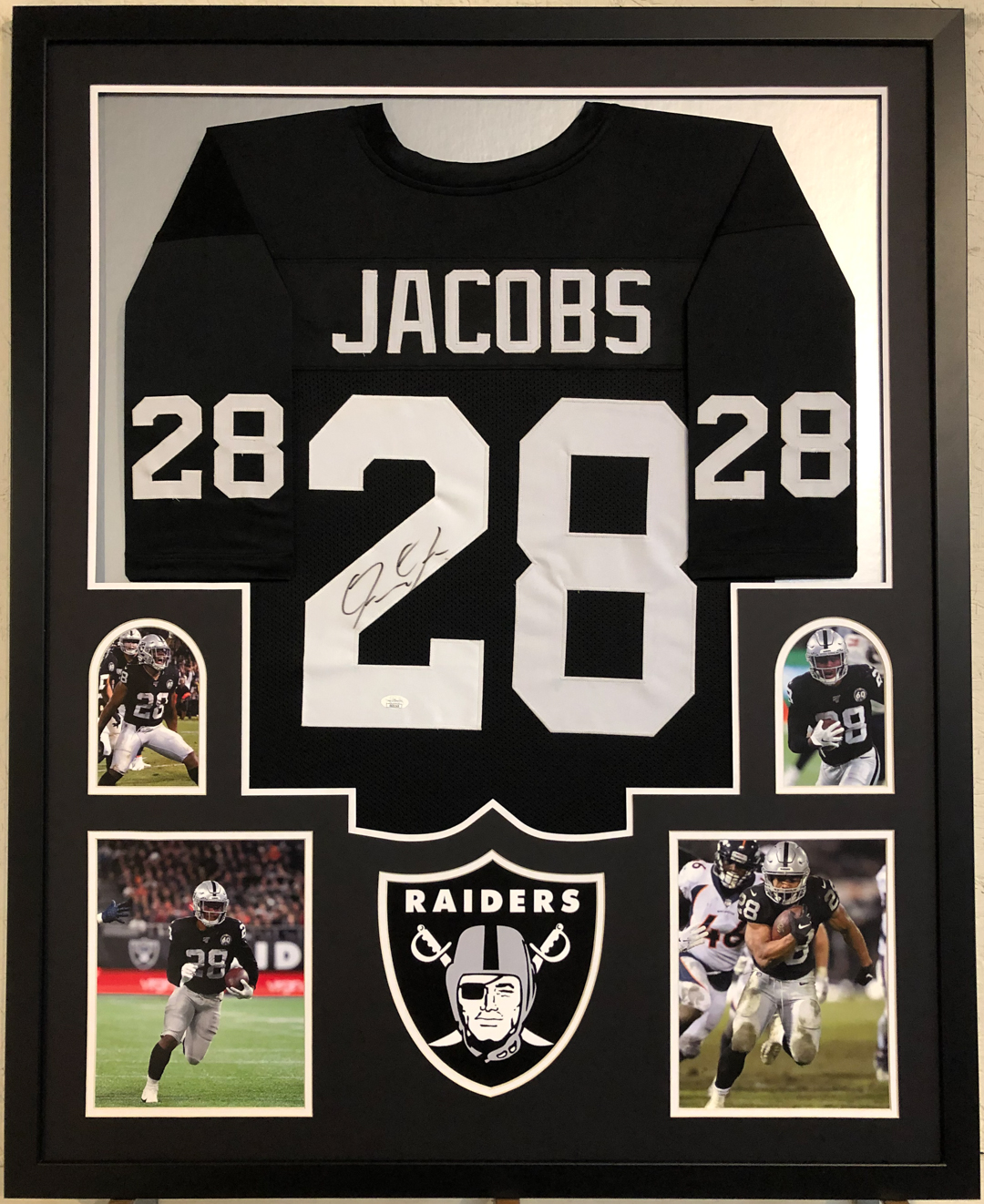 Josh Jacobs Signed 34x42 Custom Framed Jersey (JSA COA) | Pristine Auction