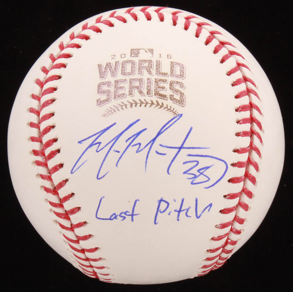 Mike Montgomery Signed 2016 World Series Baseball Inscribed "Last Pitch ...