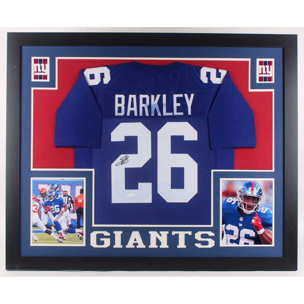 Saquon Barkley Signed 35x43 Custom Framed Jersey (JSA COA) (Imperfect) | Pristine Auction