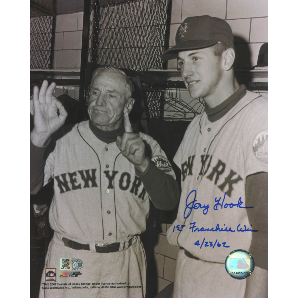Jay Hook Signed Mets 8x10 Photo Inscribed "1st Franchise Win" & "4/23 ...