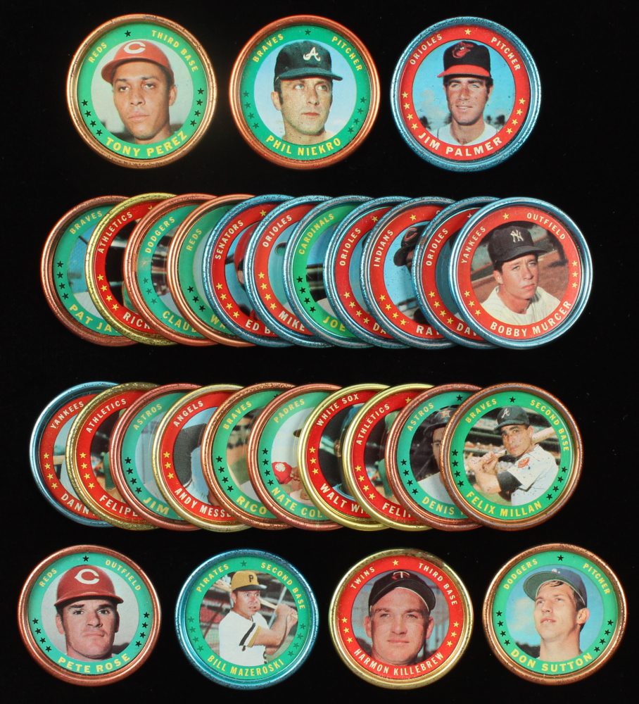 Lot of (28) 1970 Topps Baseball Coins with #105 Tony Perez, #37 Phil ...