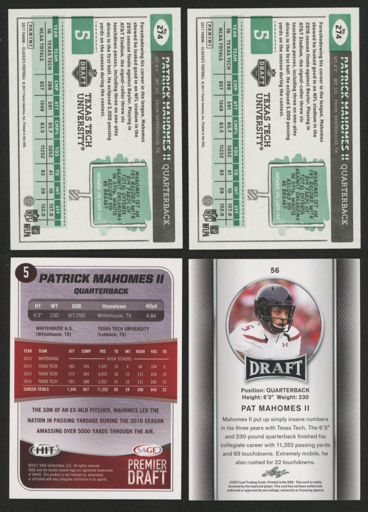 Lot of (4) Patrick Mahomes II Rookie Football Cards with (2) 2017 ...
