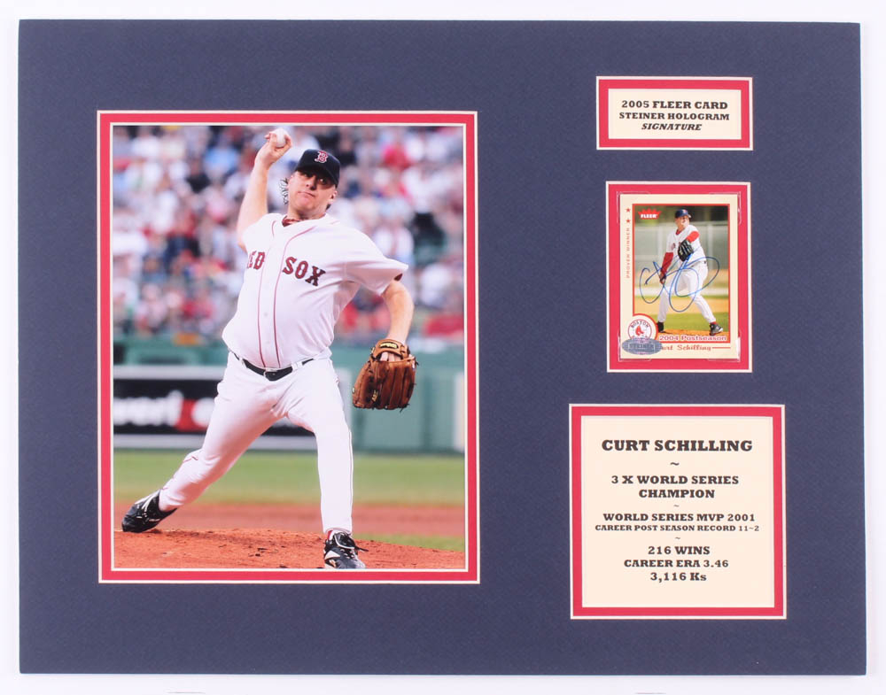 Curt Schilling Signed Red Sox 14x18 Custom Matted 2004 Postseason Fleer ...