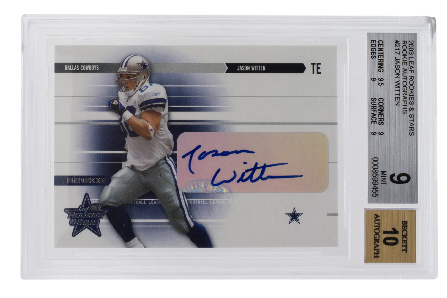 Jason Witten 2003 Leaf Rookies and Stars Rookie Autographs #217 (BGS 9 ...