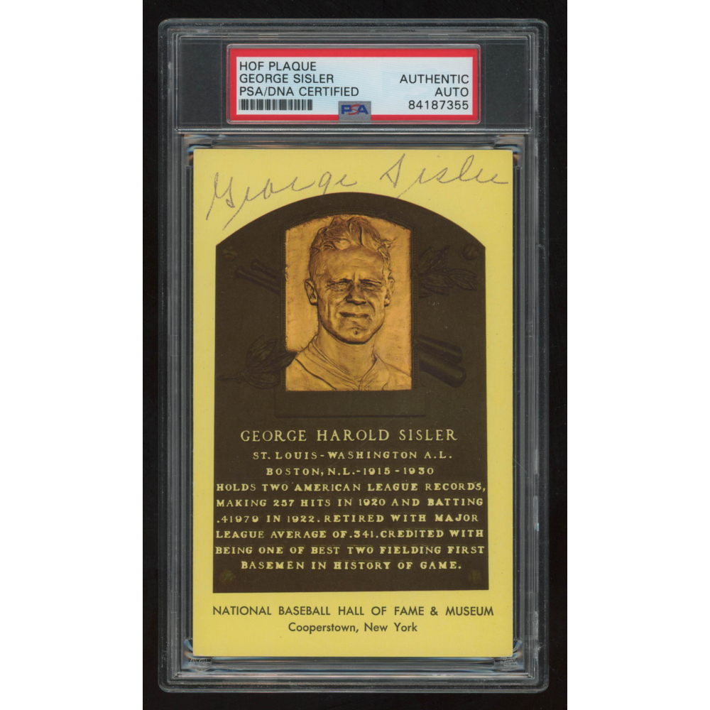 George Sisler Signed Gold Hall of Fame Plaque Postcard (PSA ...