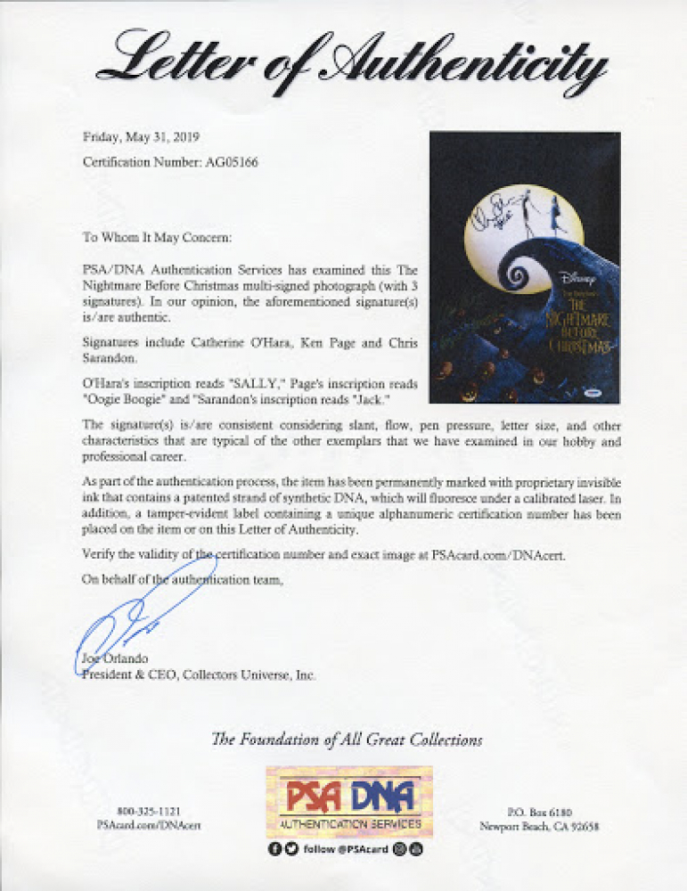 Chris Sarandon, Catherine O'Hara & Ken Page Signed "The Nightmare ...