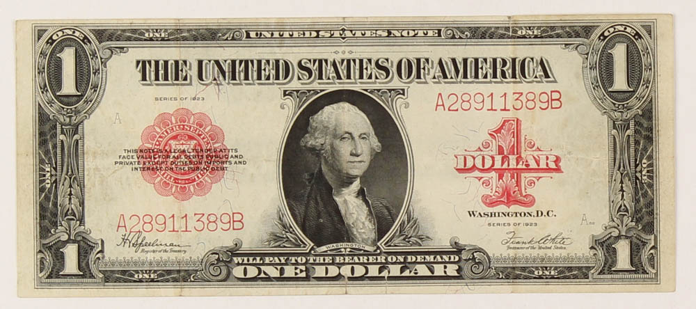 1923 $1 One-Dollar Red Seal U.S. Legal Tender Large-Size Bank Note ...