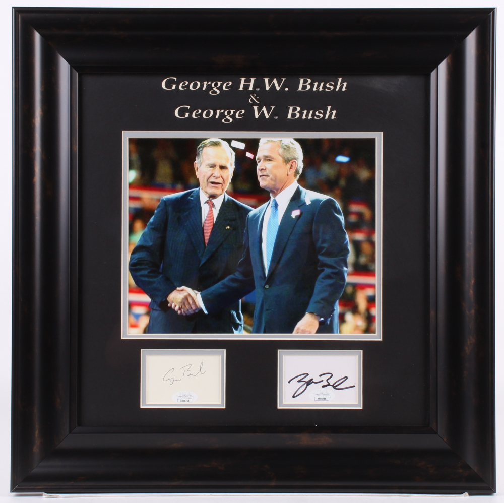 George H.W. Bush & George W. Bush Signed 18.5x18.5 Custom Framed Cut ...