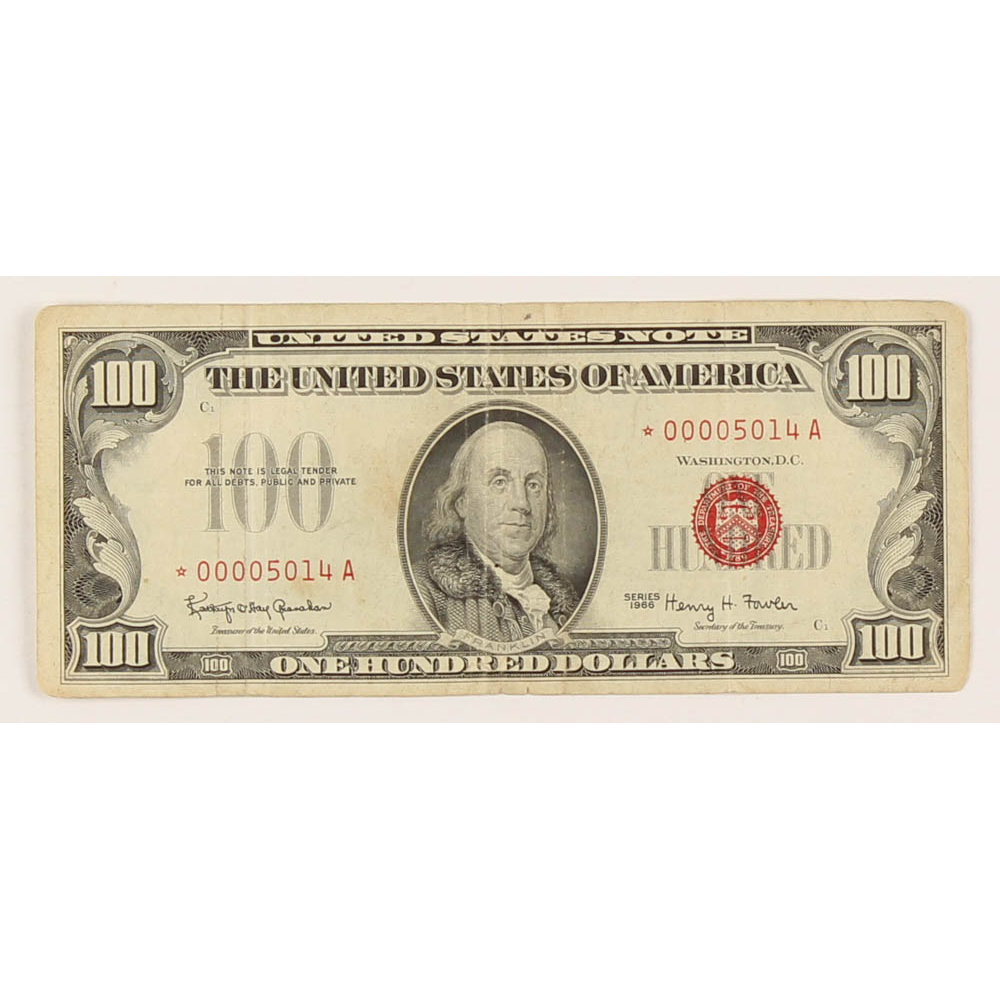 Star Note - 1966 $100 One Hundred-Dollar Red Seal U.S. Legal Tender ...