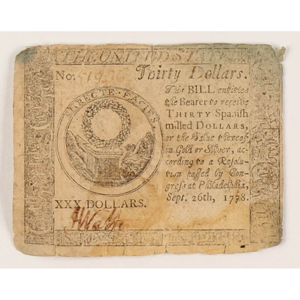 1778 $30 Thirty-Dollar - Philadelphia - Colonial Currency Note ...