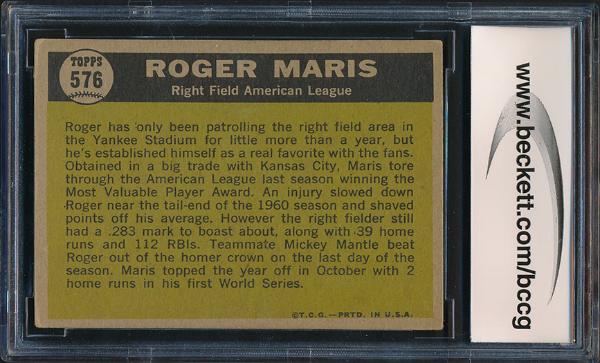 Roger Maris 1961 Topps #576 AS (BCCG 8) | Pristine Auction