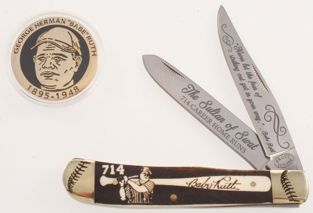 Vintage Babe Ruth "714 Career Home Runs" Pocket Knife Display with Coin ...