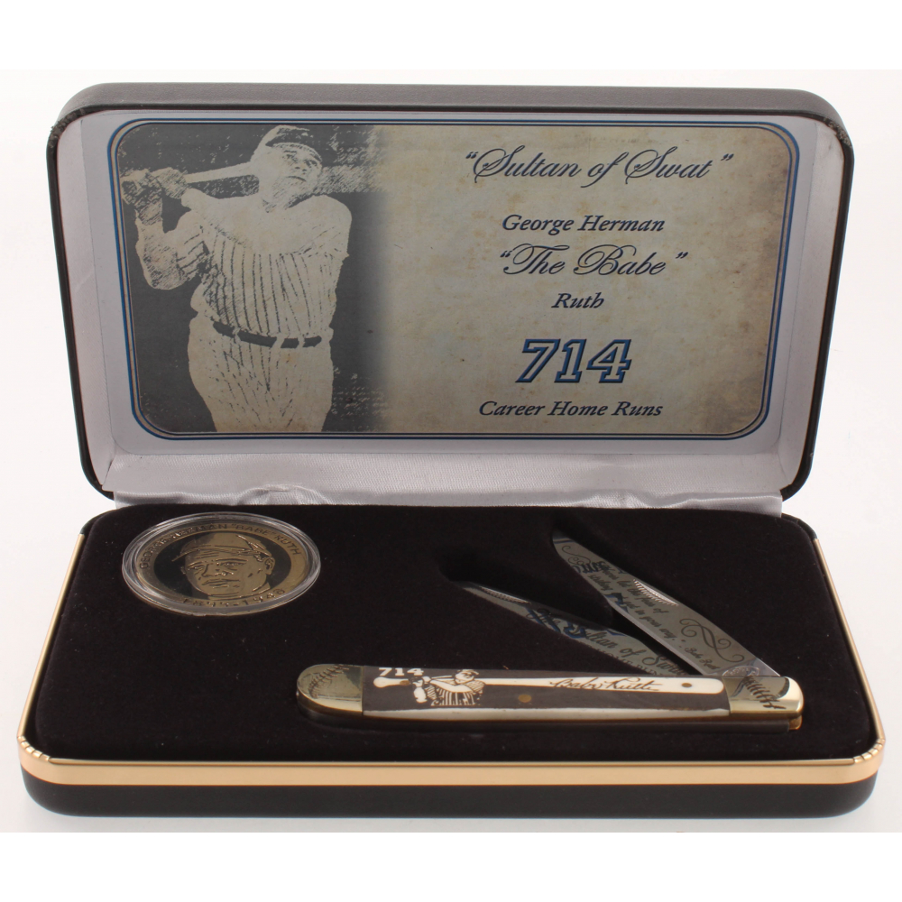 Vintage Babe Ruth "714 Career Home Runs" Pocket Knife Display with Coin ...