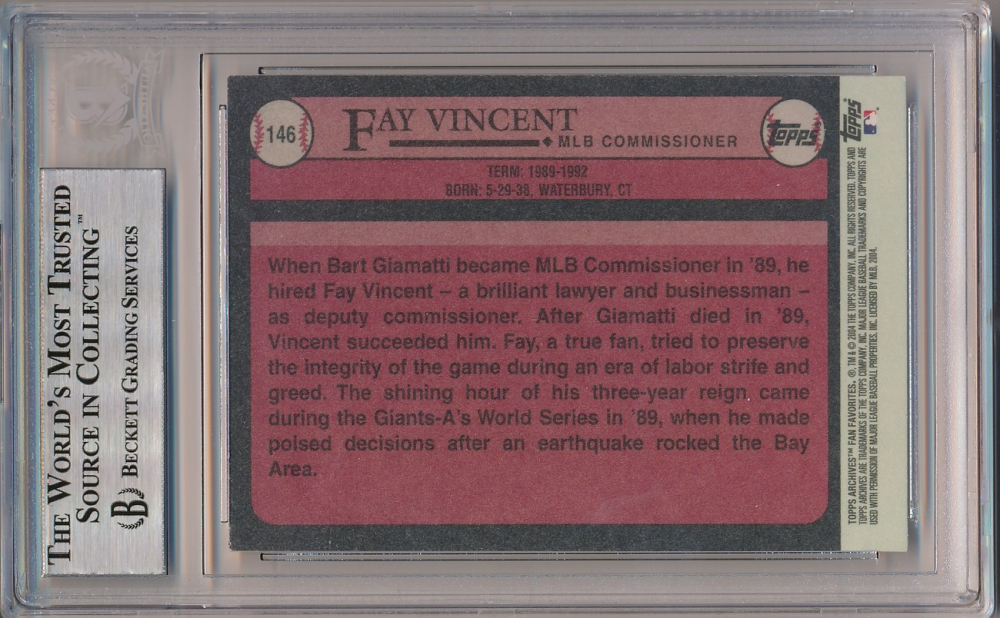 Fay Vincent Signed 2004 Topps All-Time Fan Favorites #146 (BGS ...