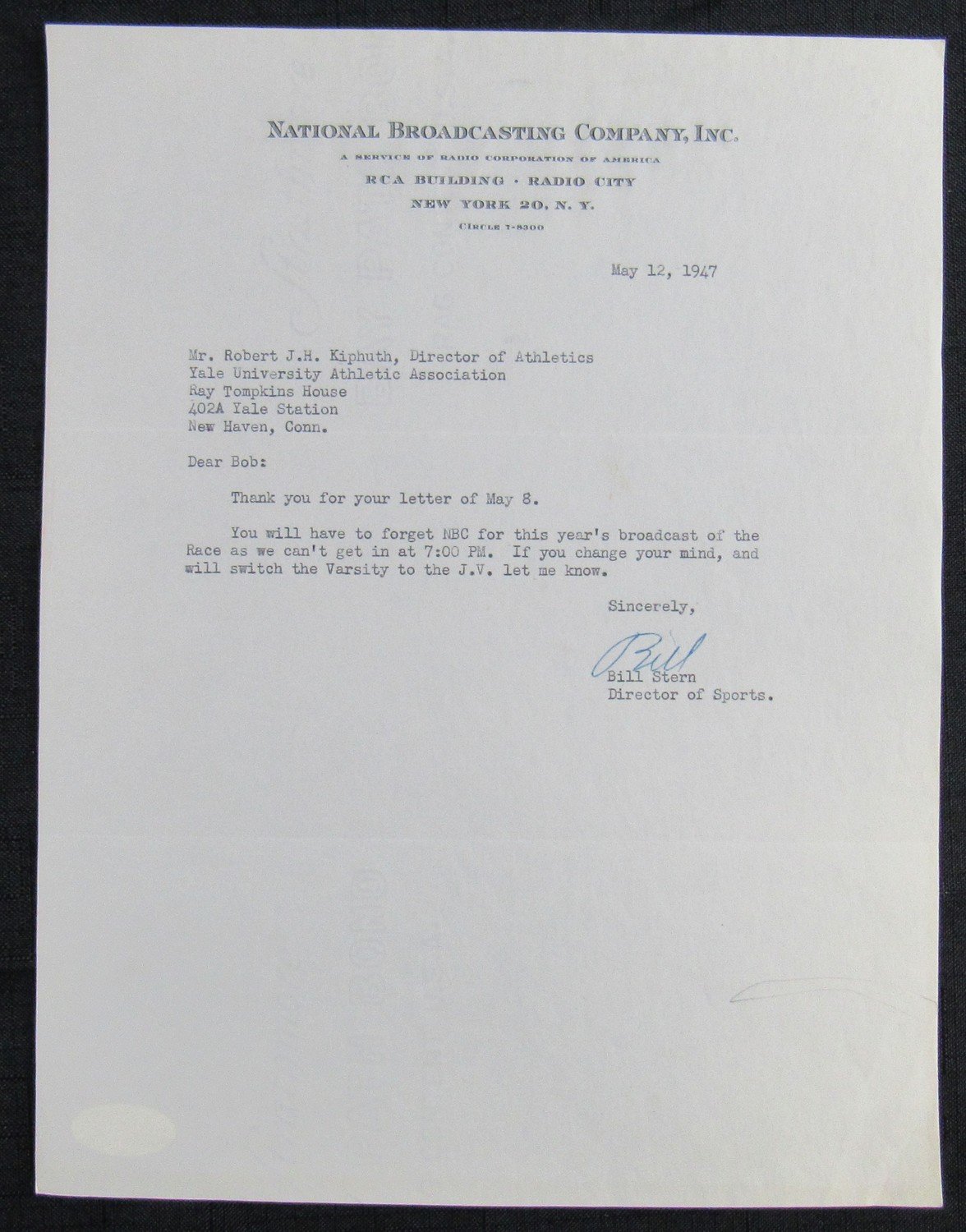 Bill Stern Signed 8x10 Typed Letter (JSA LOA) | Pristine Auction