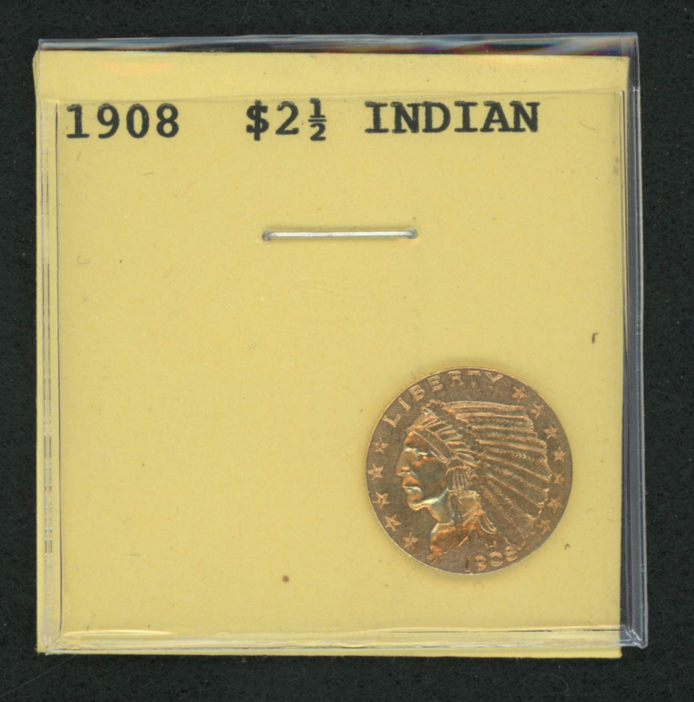 1908 $2.50 Indian Head Quarter Eagle Gold Coin | Pristine Auction