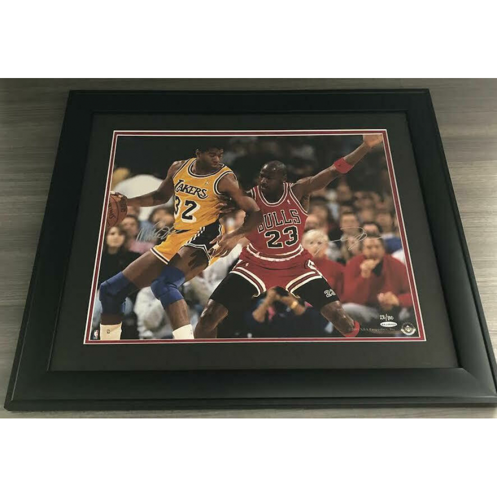 Michael Jordan & Magic Johnson Signed LE 16x20 Custom Framed Photo (UDA ...
