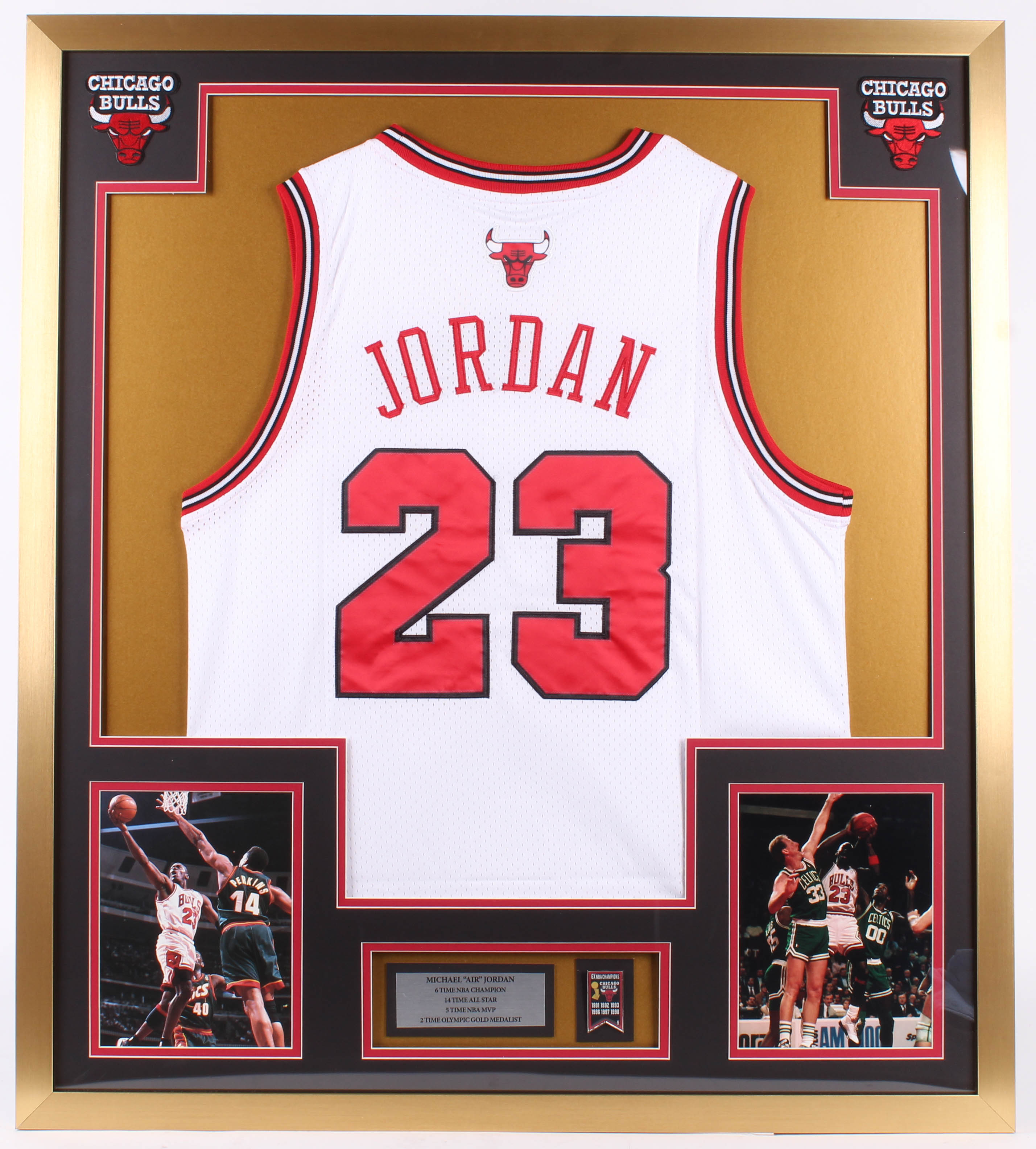 Michael Jordan Bulls 32x36 Custom Framed Jersey Display with 6 Time NBA ...