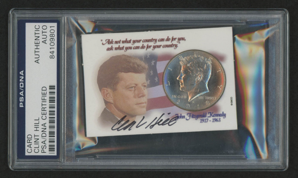 Clint Hill Signed John F. Kennedy Half-Dollar Coin Card (PSA ...