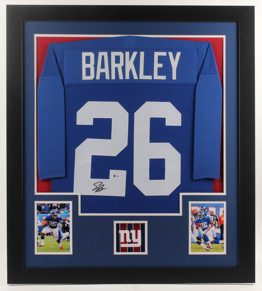 Saquon Barkley Signed 31x35 Custom Framed Jersey (Beckett COA) | Pristine Auction