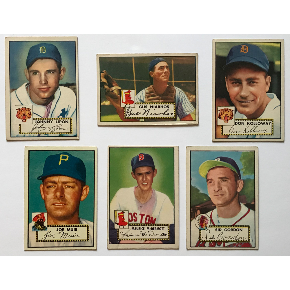 Lot of (6) 1952 Topps Baseball Cards with #267 Sid Gordon, #89 Johnny ...